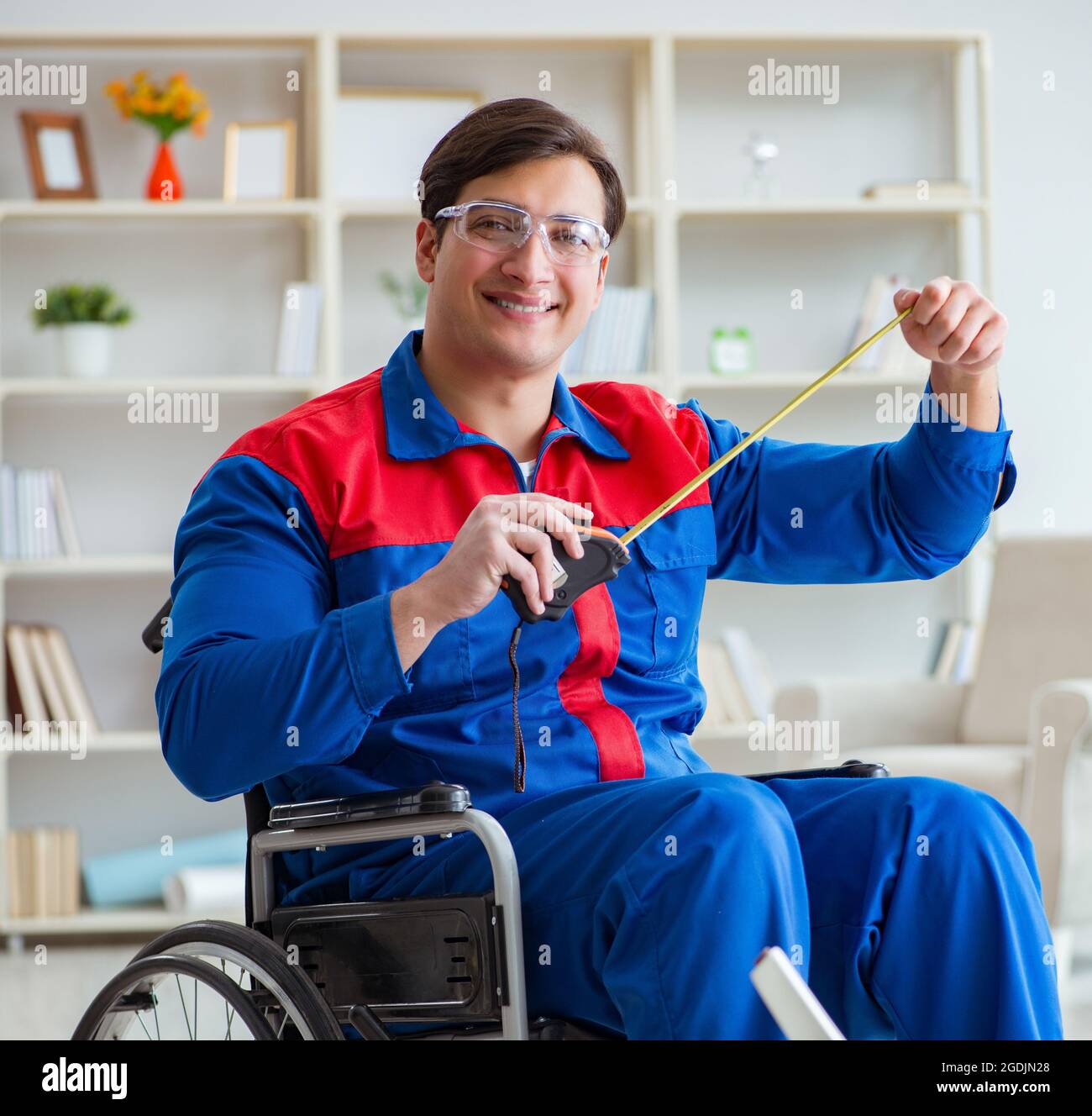 The disabled man measuring with meter Stock Photo - Alamy