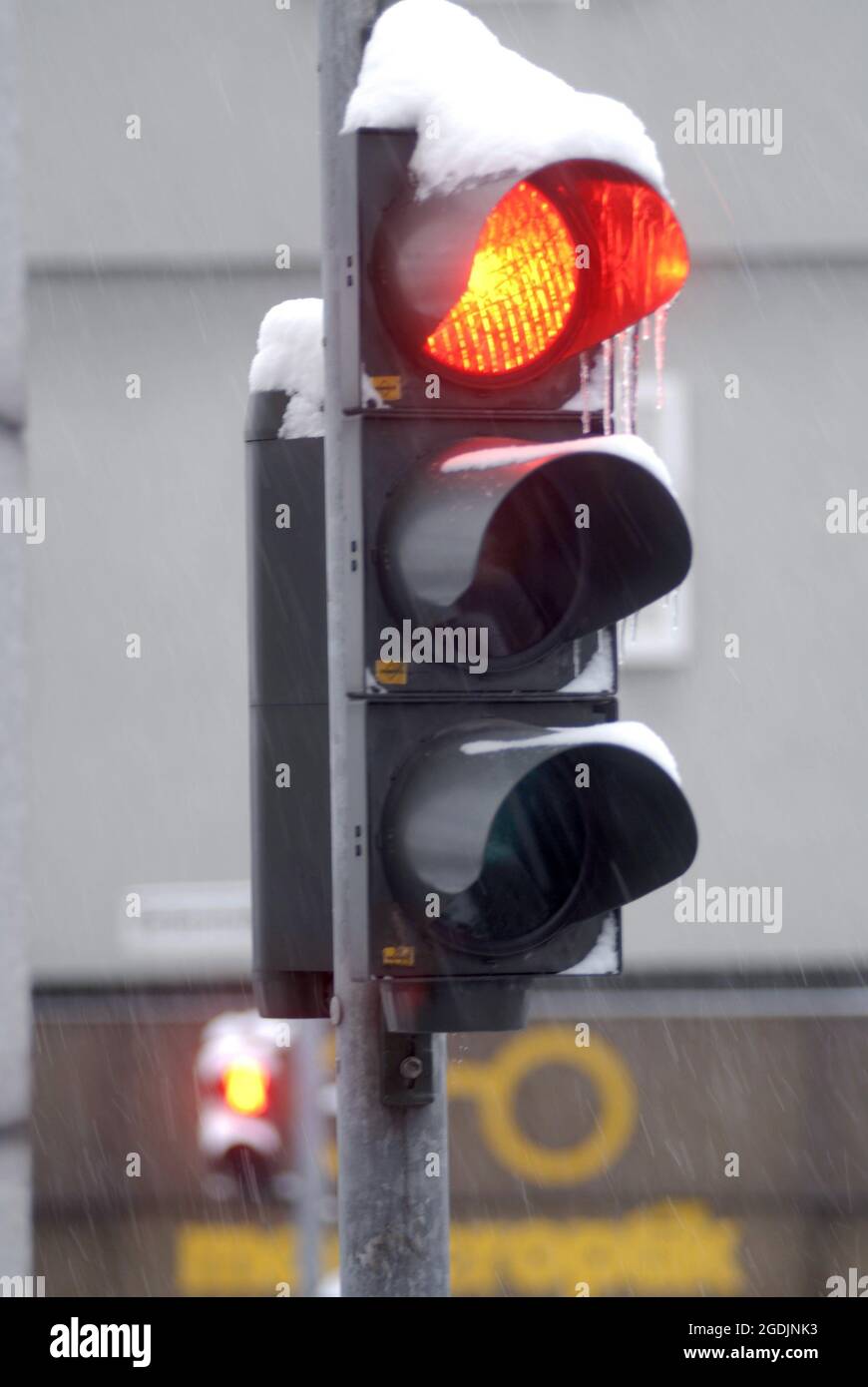 red traffic light in winter, Germany Stock Photo - Alamy
