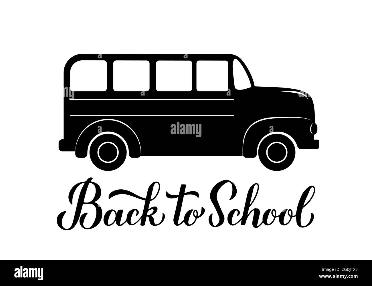 Back to school calligraphy hand lettering with school bus. Vector ...