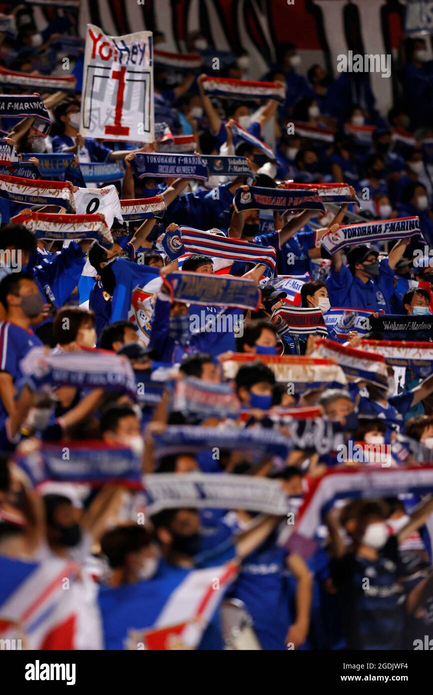 NHK Spring Mitsuzawa Football Stadium, Kanagawa, Japan. 12th Aug, 2021. Yokohama F.Marinos Fans ...