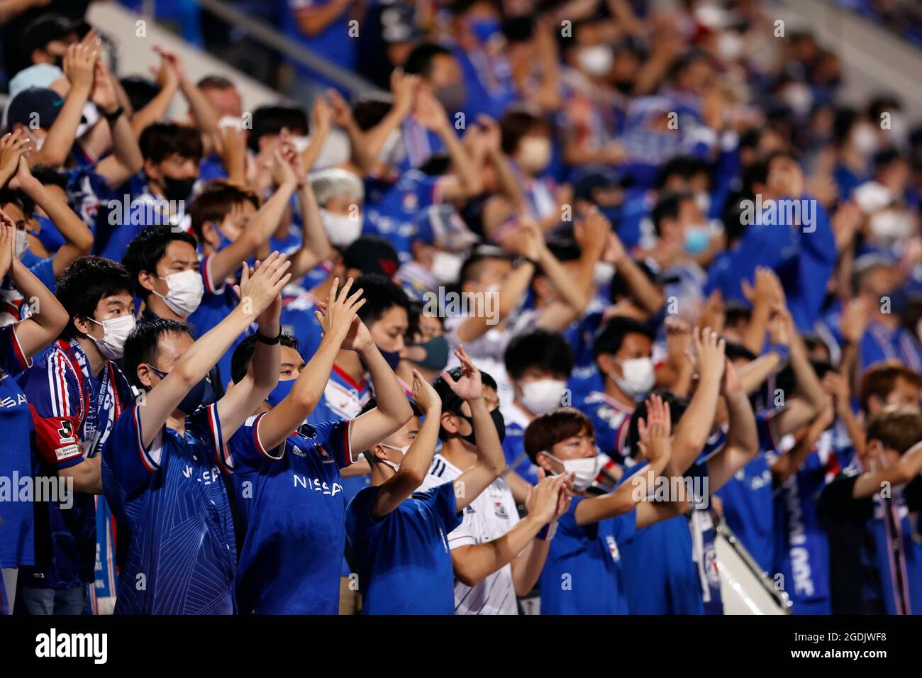 NHK Spring Mitsuzawa Football Stadium, Kanagawa, Japan. 12th Aug, 2021. Yokohama F.Marinos Fans ...
