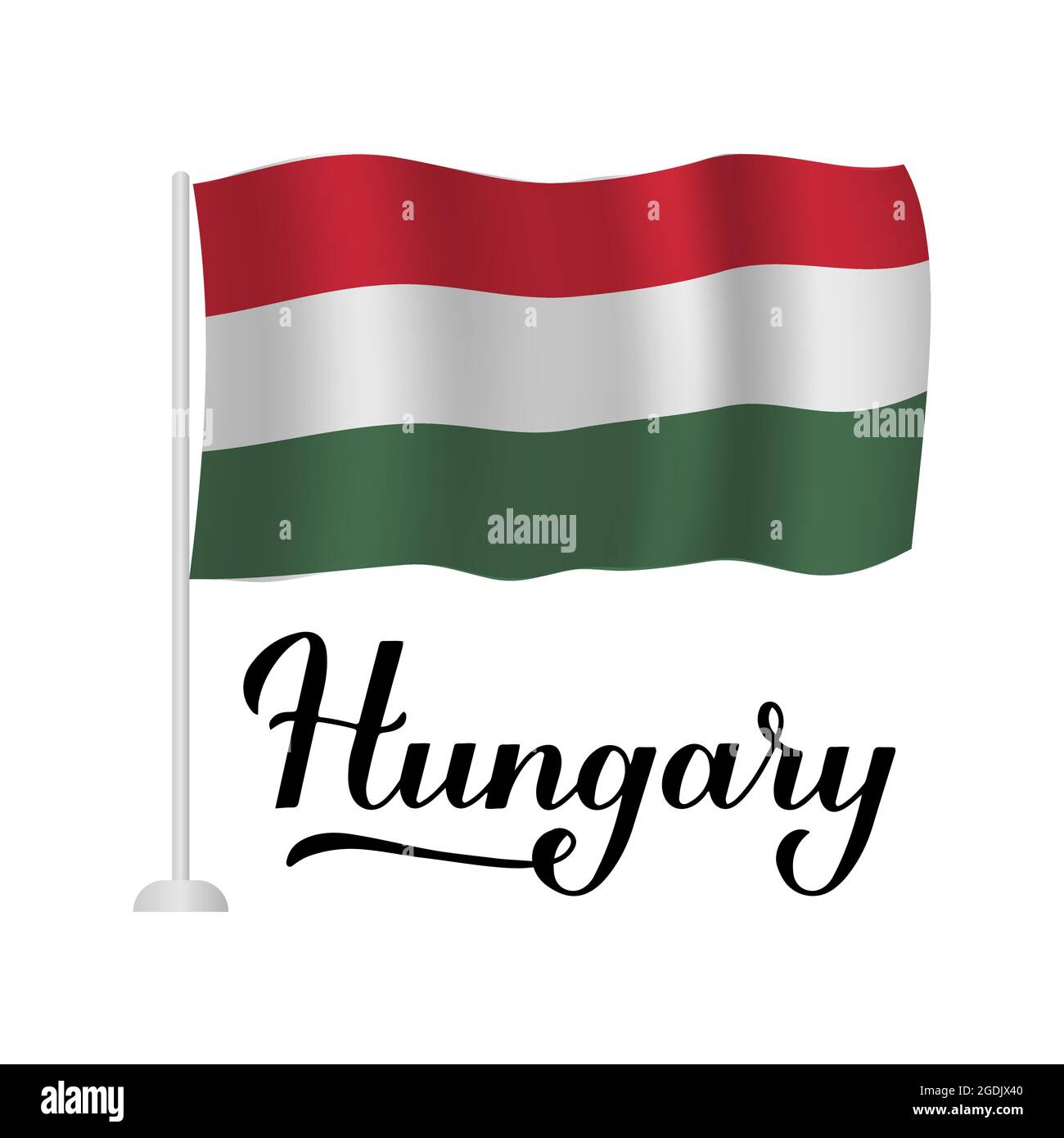 Flag of Hungary and calligraphy hand lettering isolated on white ...