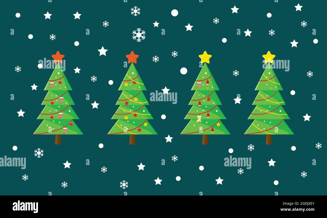 Set of Christmas pine trees with star snow circle ornament, Christmas ...