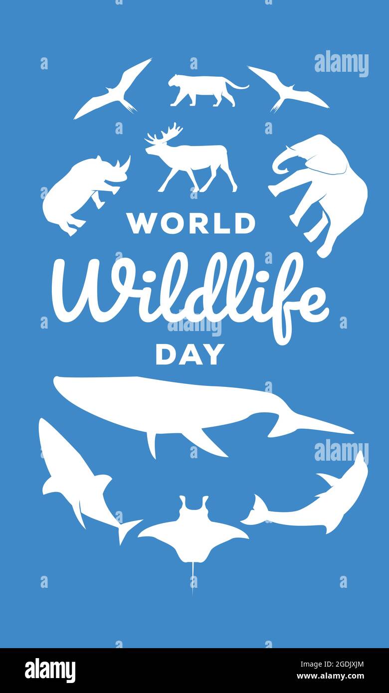 simple world wildlife day poster silhouette on blue background Stock ...