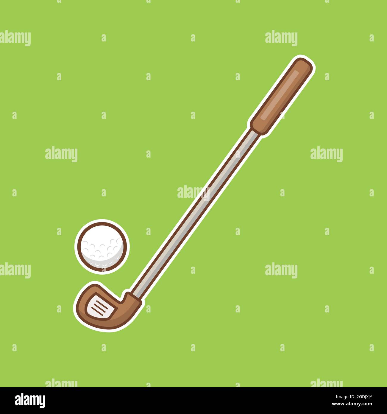stick golf and golf ball illustration with simple shadow and line style ...