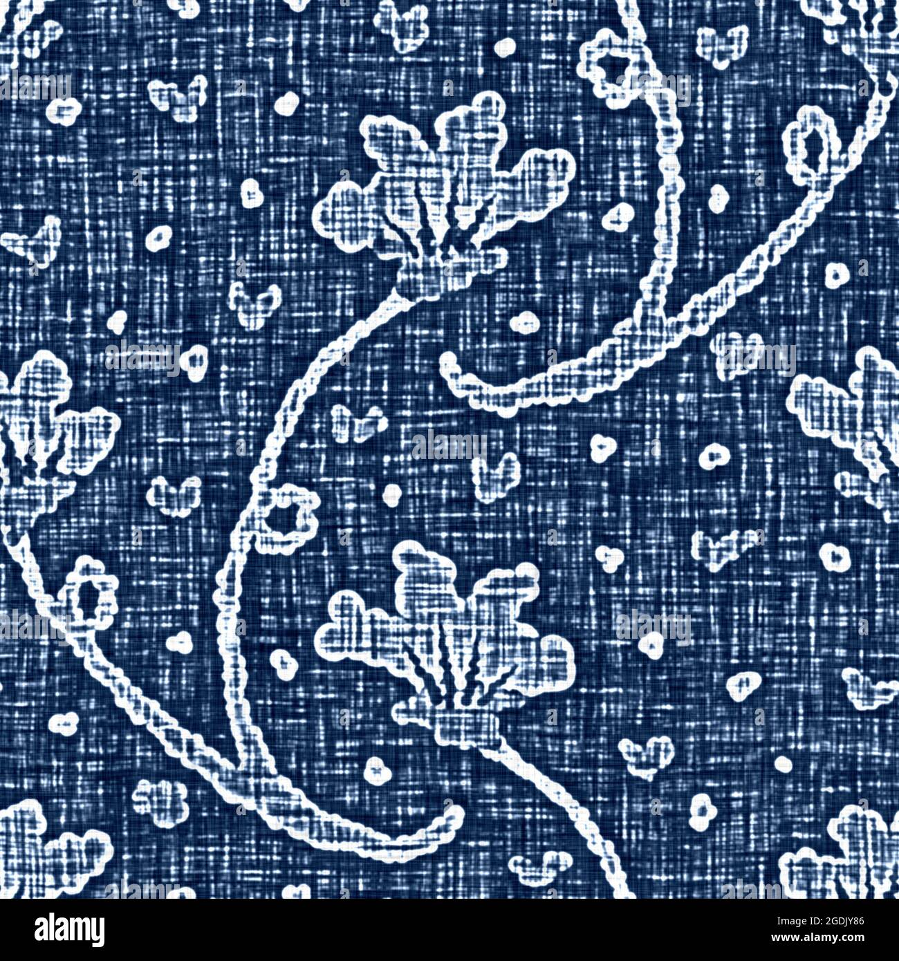 Acid wash blue jean effect texture with decorative linen floral motif ...