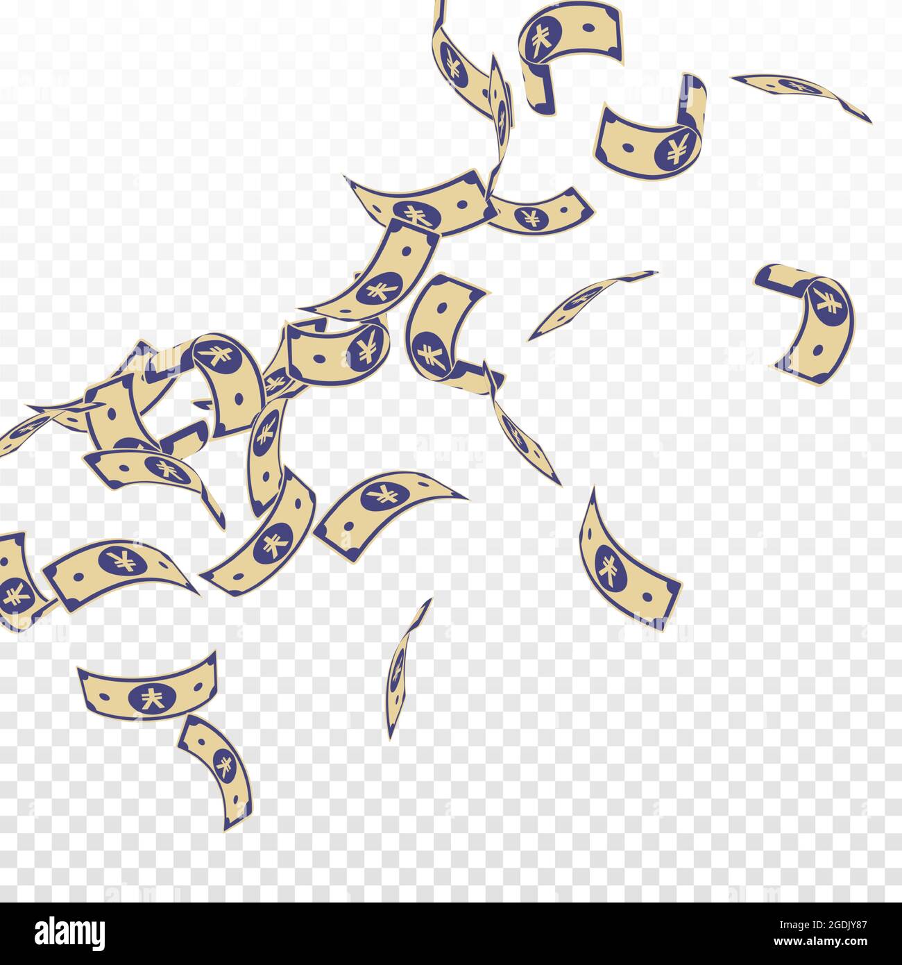 Chinese yuan notes falling. Floating CNY bills on transparent ...