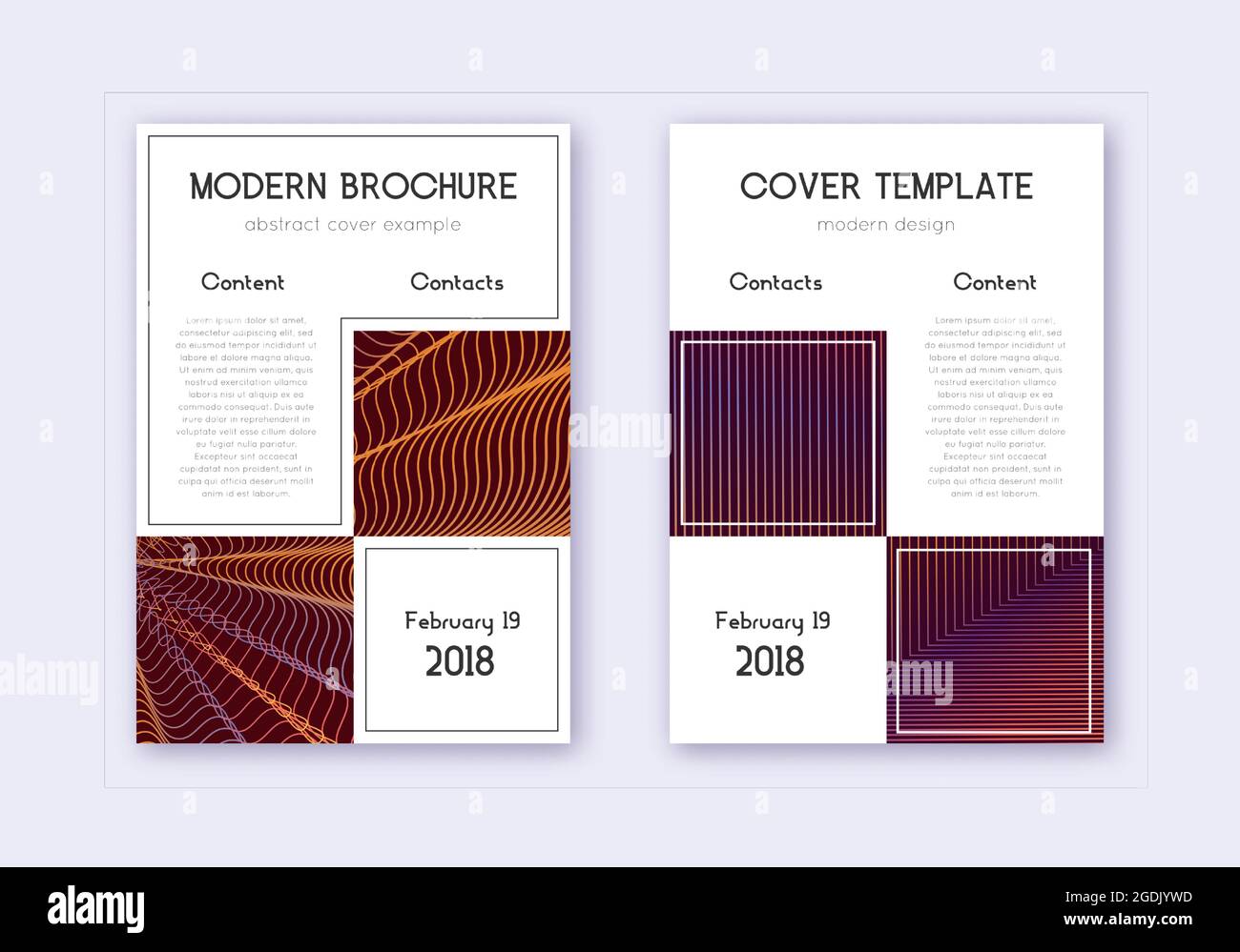 Business cover design template set. Orange abstract lines on wine red ...