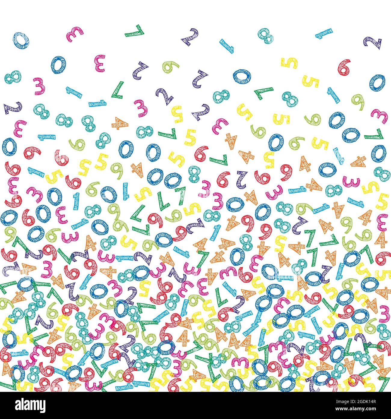 Falling colorful sketch numbers. Math study concept with flying digits ...