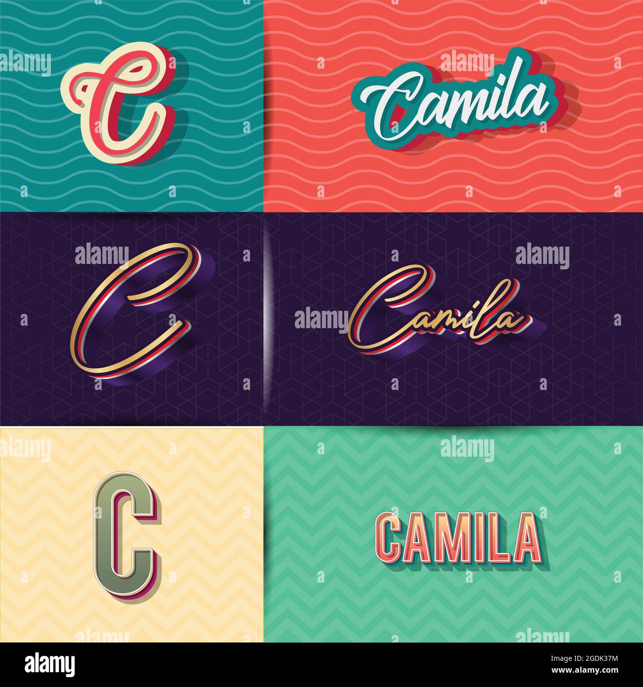 name Camila in various Retro graphic design elements, set of vector ...