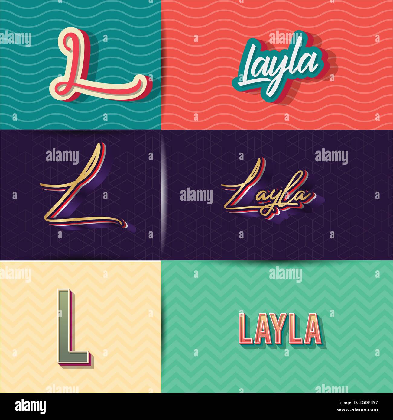 name Layla in various Retro graphic design elements, set of vector ...