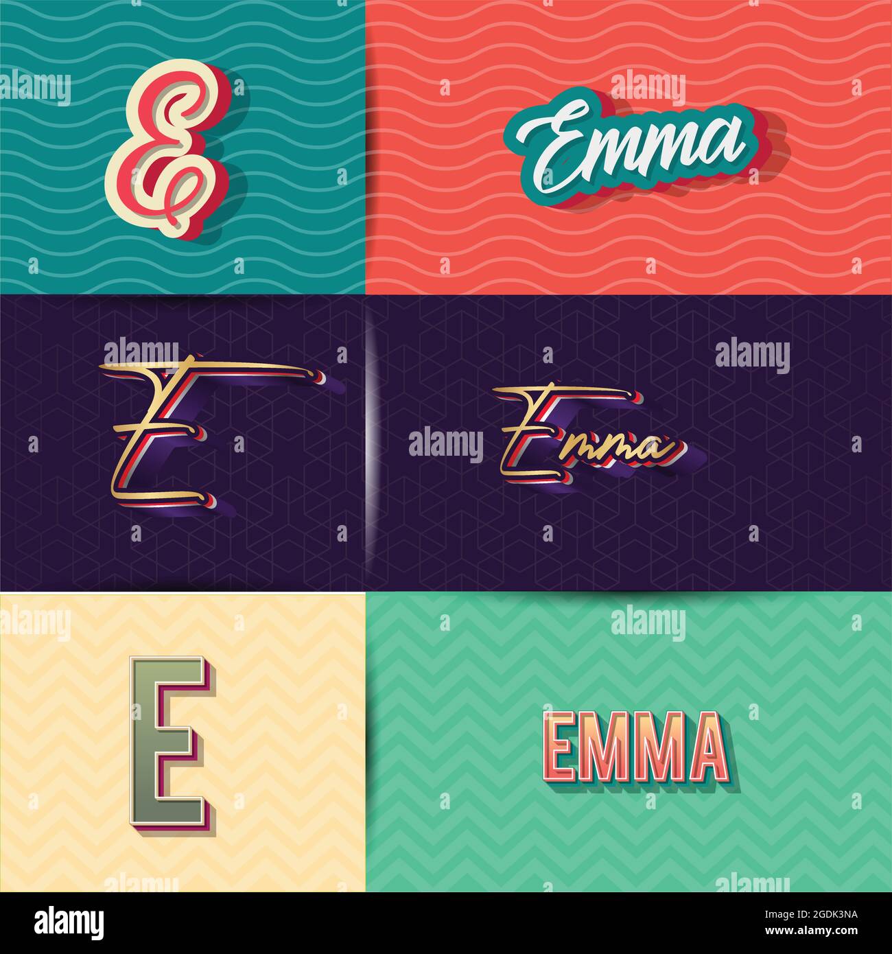 name EMMA in various Retro graphic design elements, set of vector Retro ...