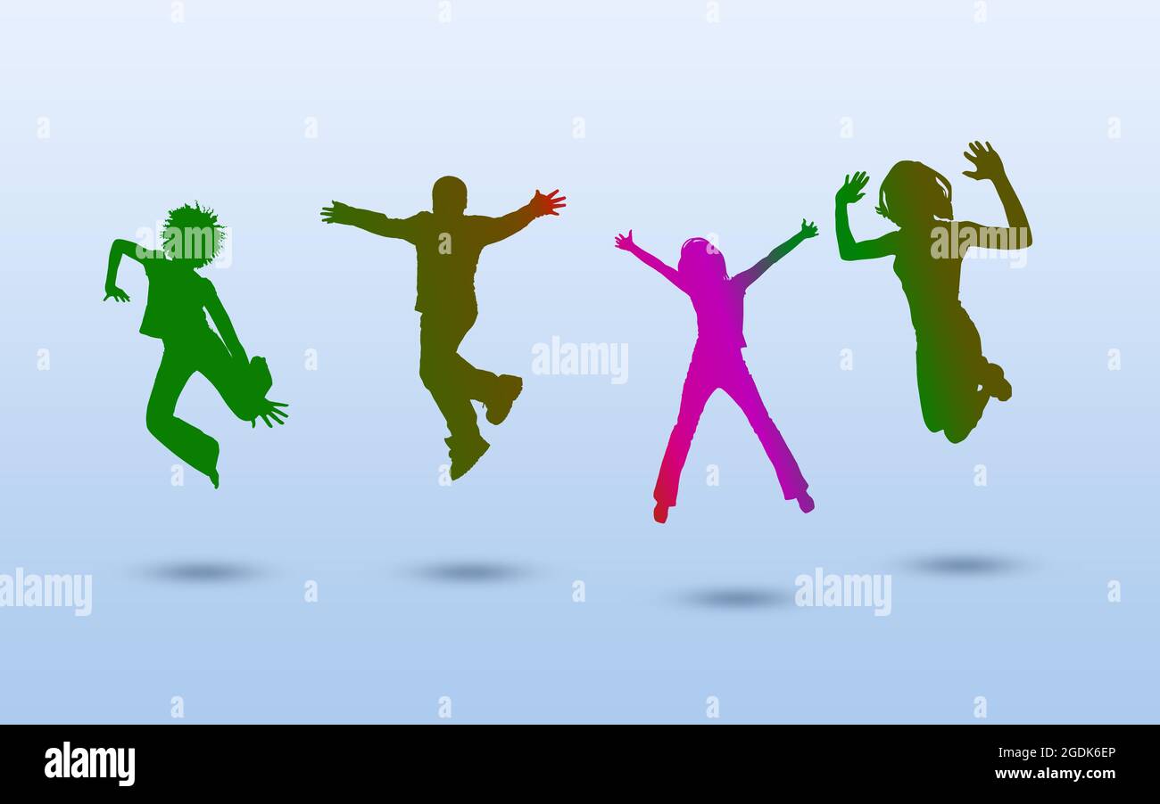 Kids Jumping Silhouette Color