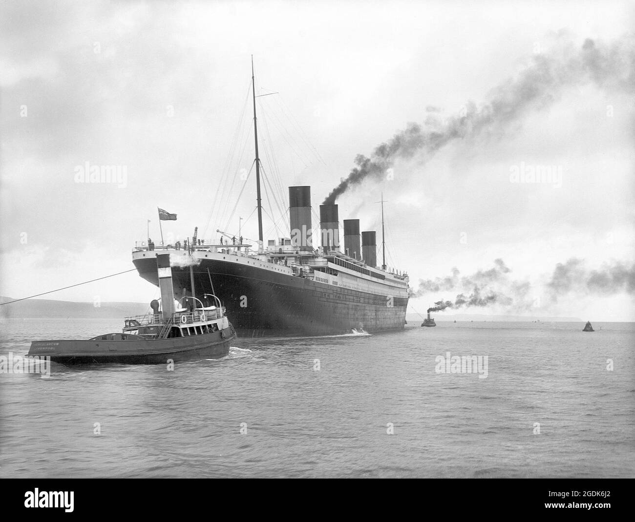 Titanic leaving Belfast for her sea trials on 2 April 1912 Stock Photo ...