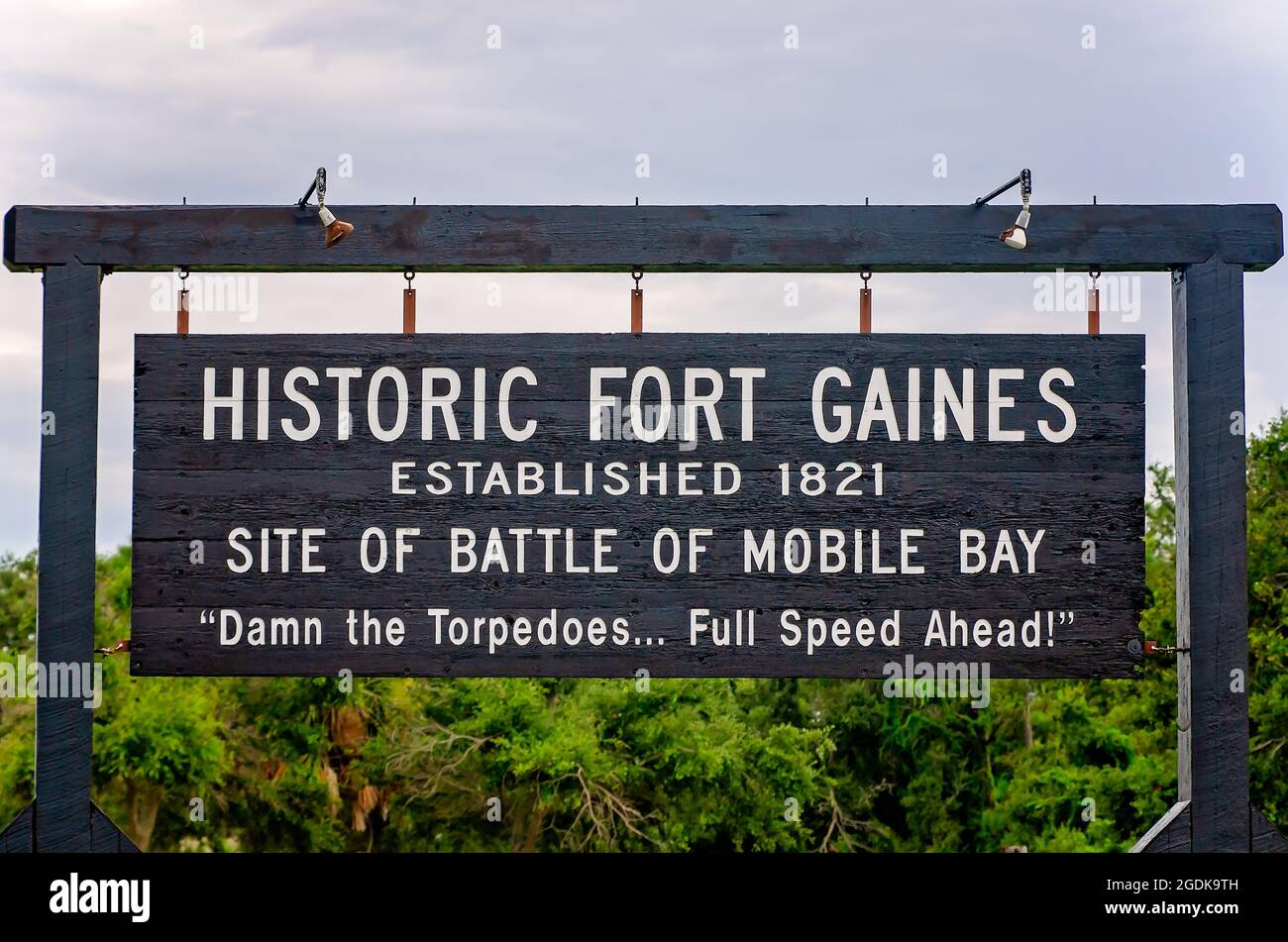 The Fort Gaines sign is pictured, Aug. 12, 2021, in Dauphin Island ...