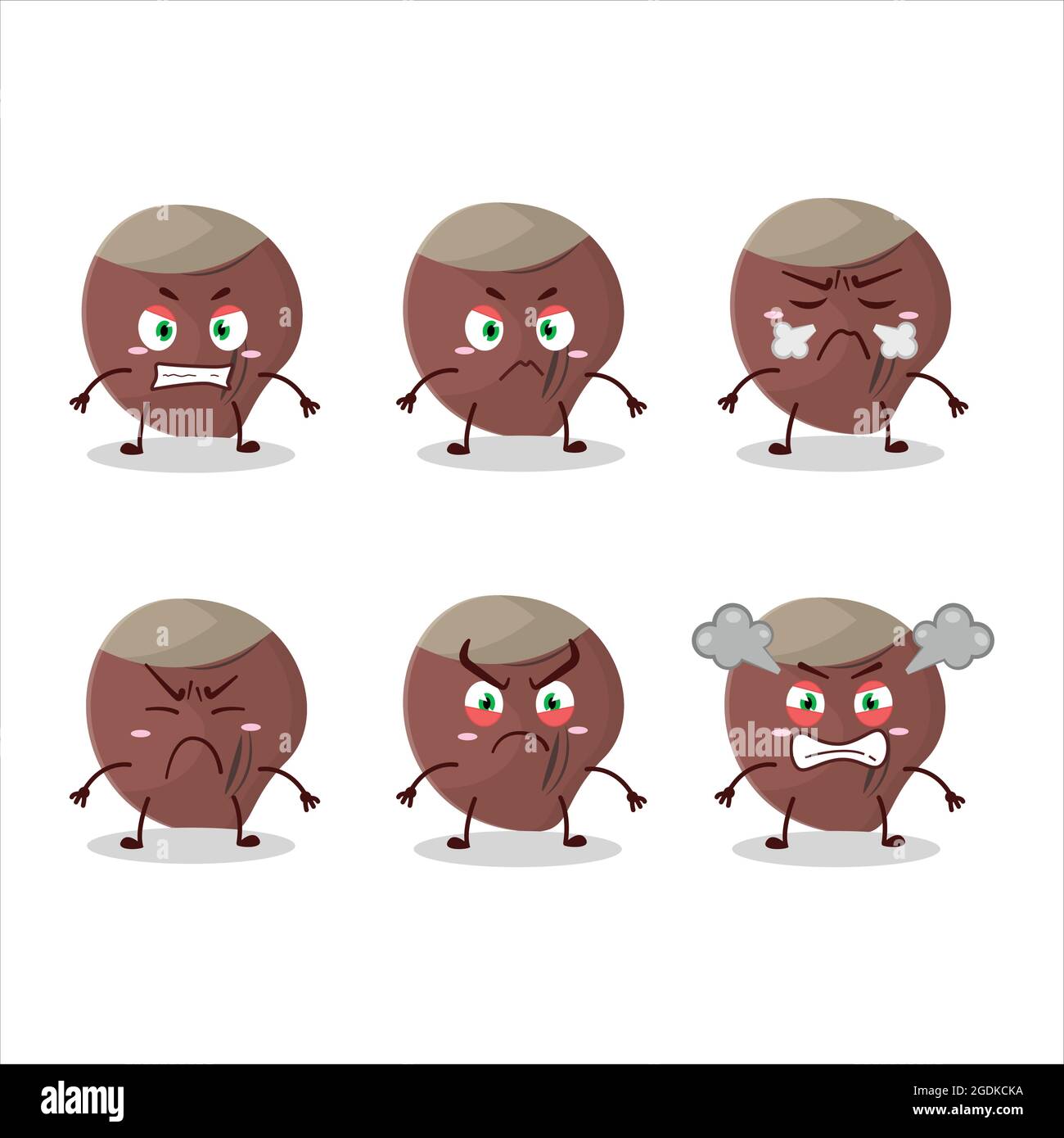 Acorn cartoon character with various angry expressions. Vector ...