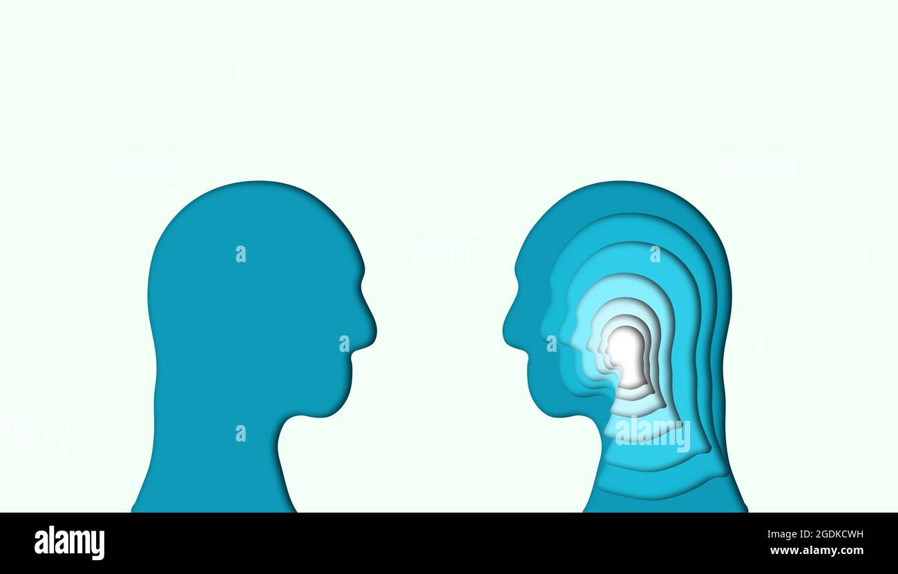 two Human Head face To face; Psychologist and Multi layer head of a ...