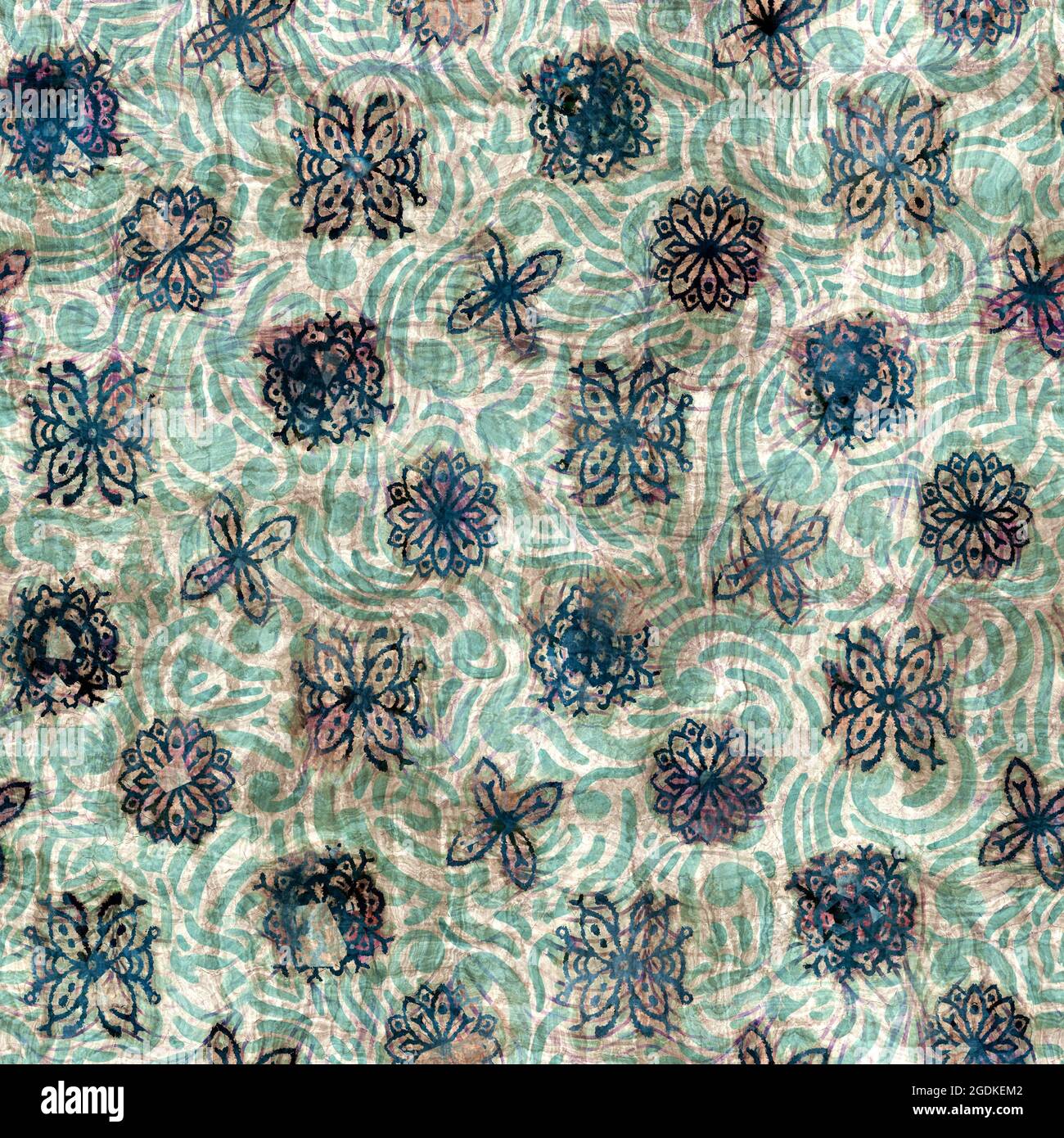 Seamless elegant mixed media pattern in navy, blue, pink, and cream ...
