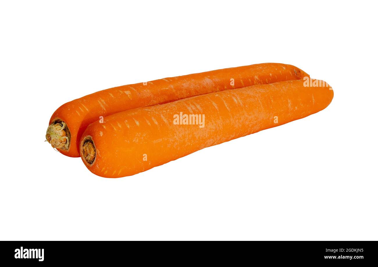 Two orange carrots are placed on a white background. Clipping path ...