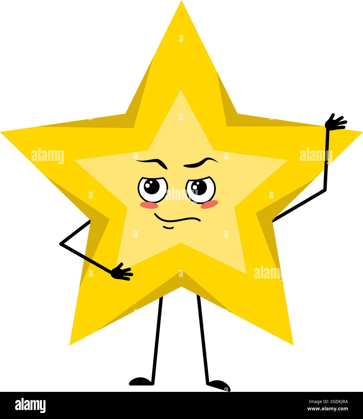 Cute star character with emotions of a hero, a brave face, arms and ...
