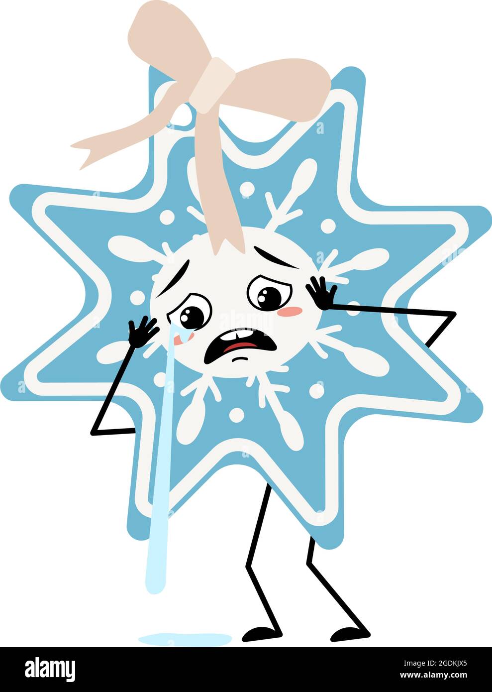 Cute Christmas snowflake with crying and tears emotion, sad face ...