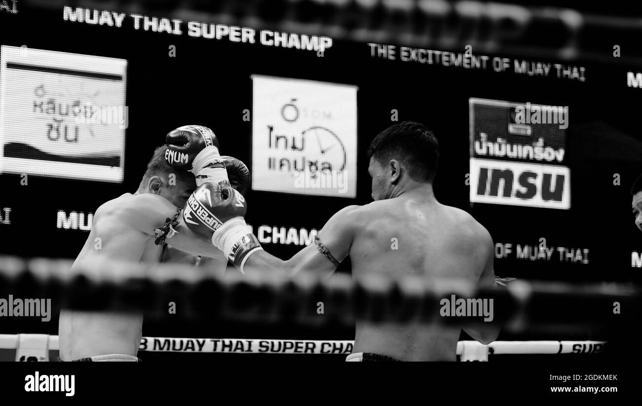 Bangkok Thailand November 11 2018. Unidentified Thai and foreign boxing ...