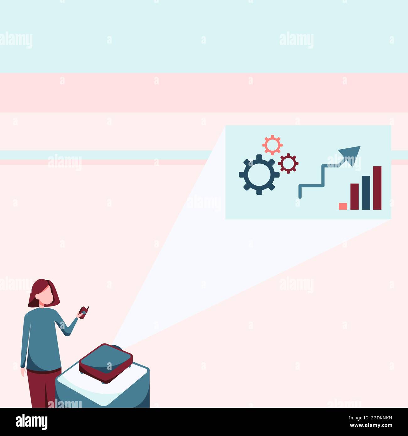 Lady Drawing Standing Holding Projector Remote Control Presenting Graph ...