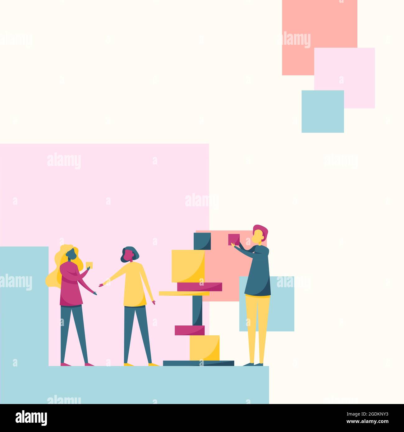 Three Colleagues Drawing Standing Helping Each Other With Building ...