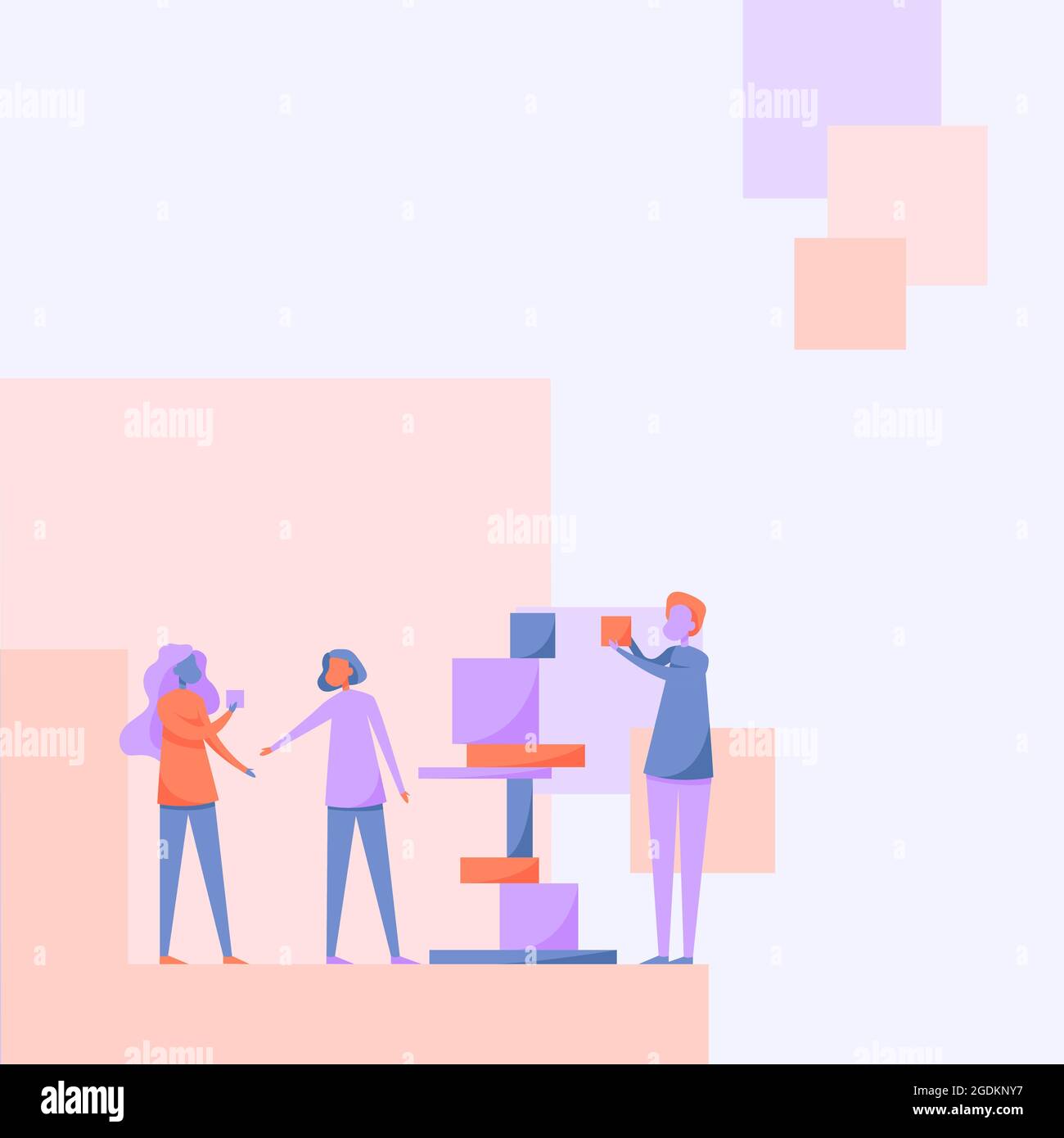 Three Colleagues Drawing Standing Helping Each Other With Building ...