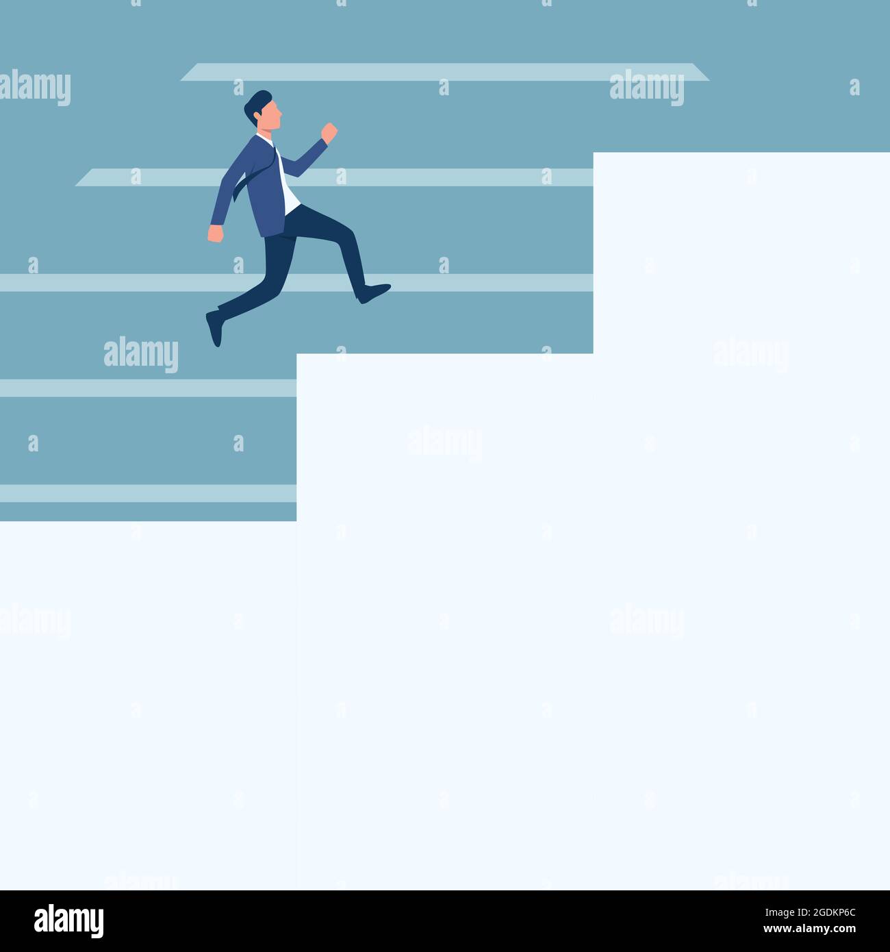 Gentleman In Suit Drawing Running Upwards On A Large Stair Steps. Man ...