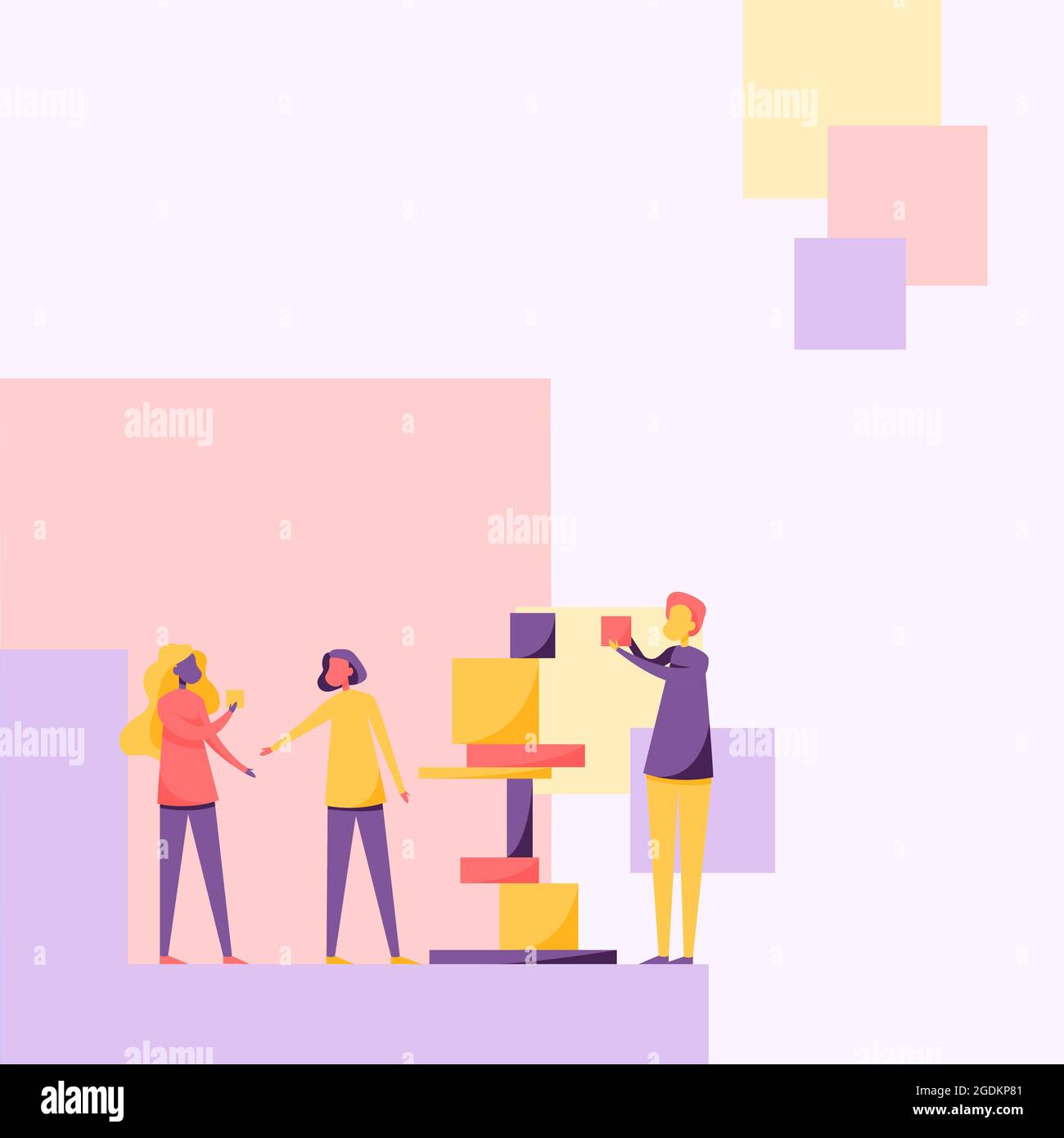 Three Colleagues Drawing Standing Helping Each Other With Building ...