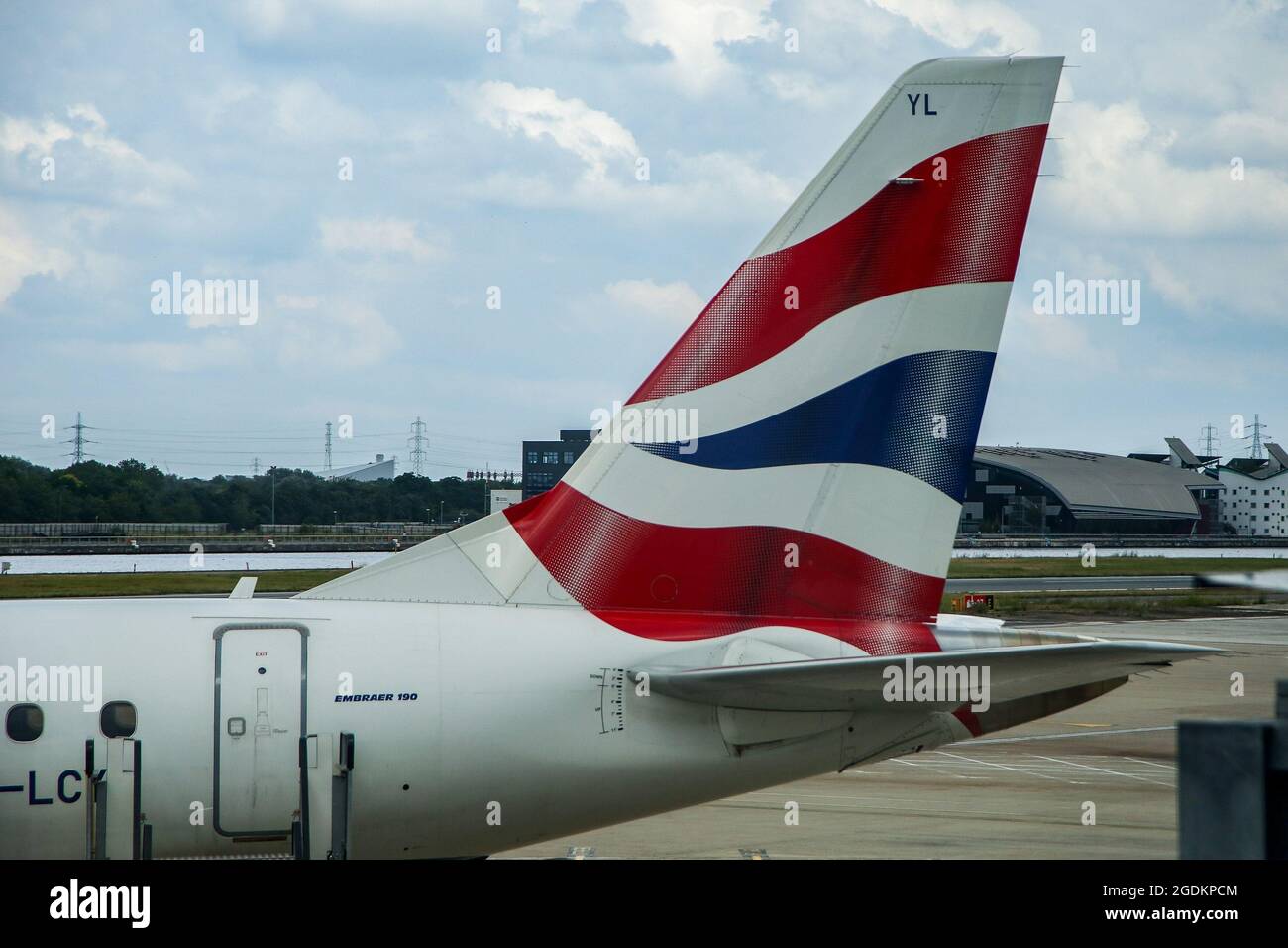 Tail of a British Airways aircraft at London City Airport Stock Photo ...