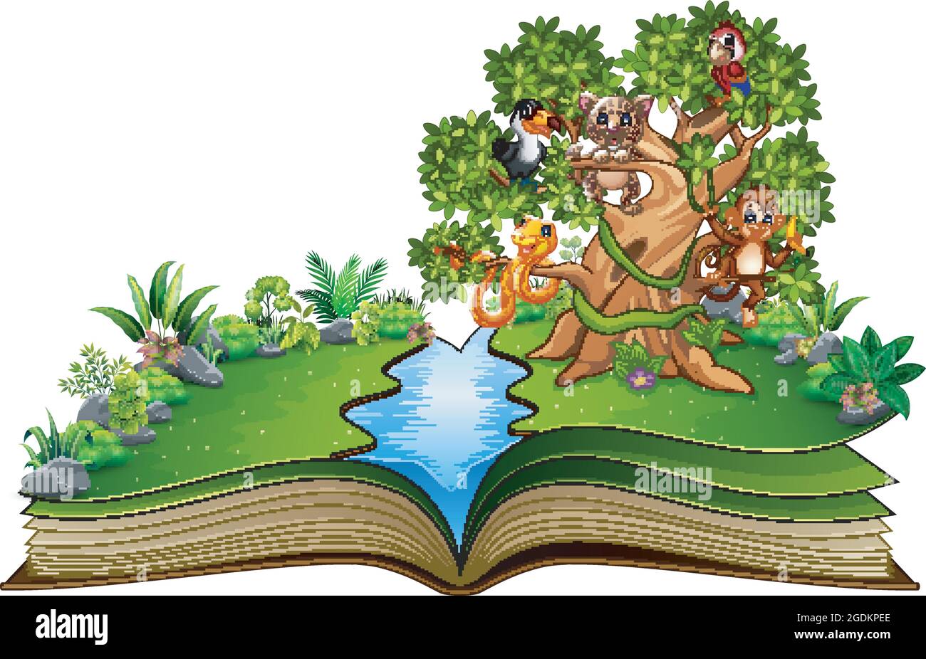 Open book with animals cartoon on the trees Stock Vector Image & Art ...