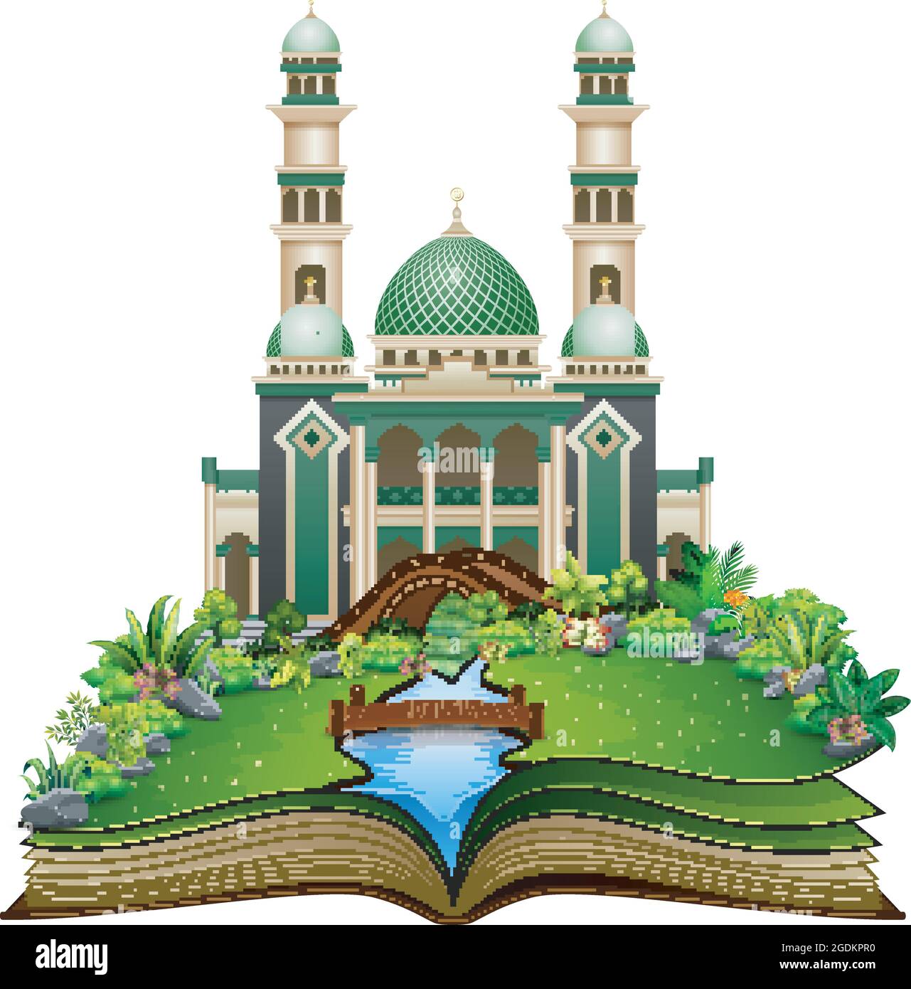 Open book with islamic mosque in the park Stock Vector Image & Art - Alamy