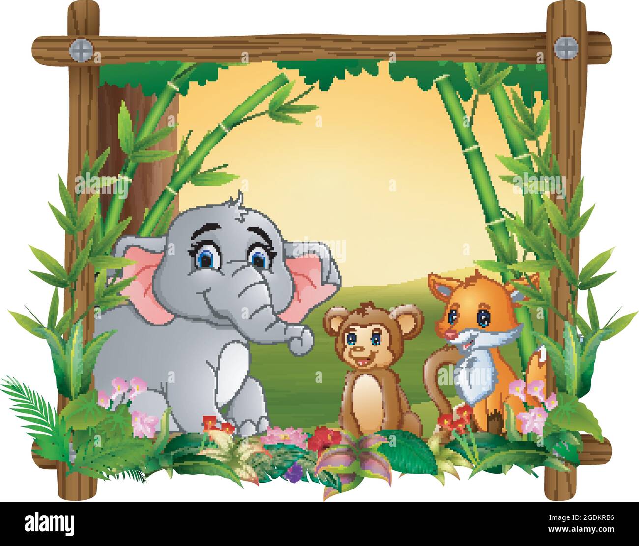 Happy animals in frame forest Stock Vector Image & Art - Alamy