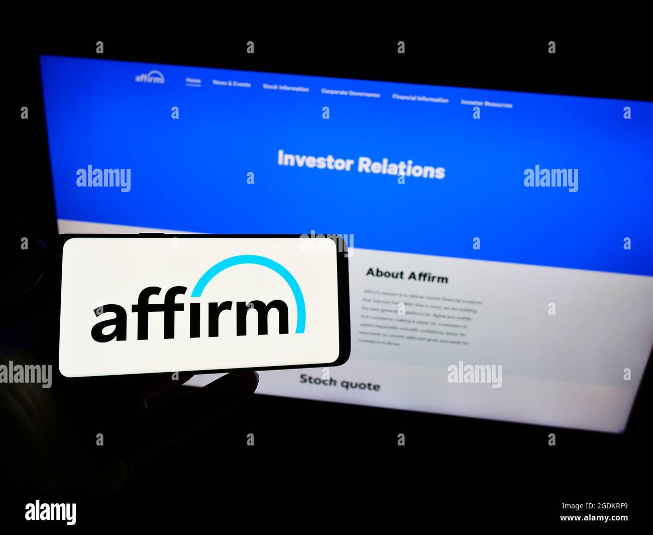 Person holding smartphone with logo of US financial technology company ...