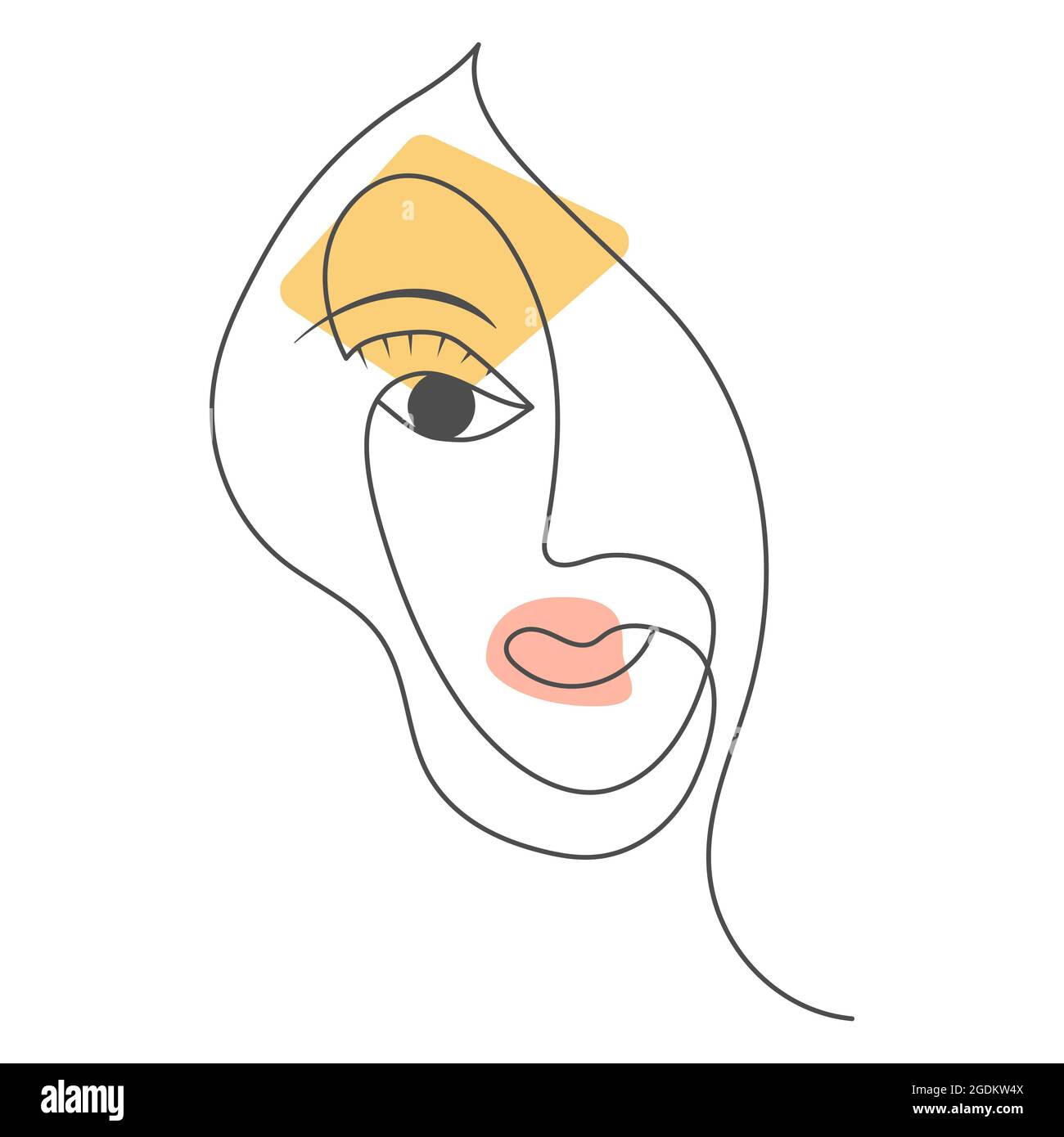 Abstract female face in a linear style. Surreal art with colored ...