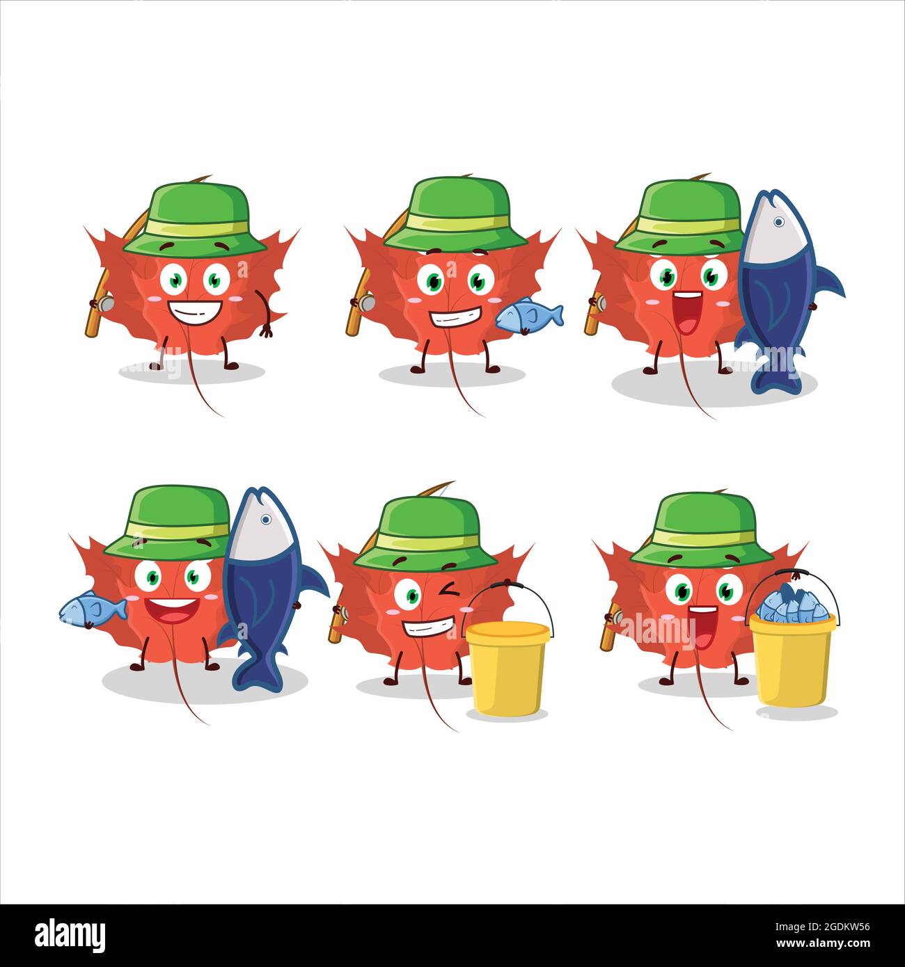A fisherman autumn blaze maple cartoon picture catch a big fish. Vector ...