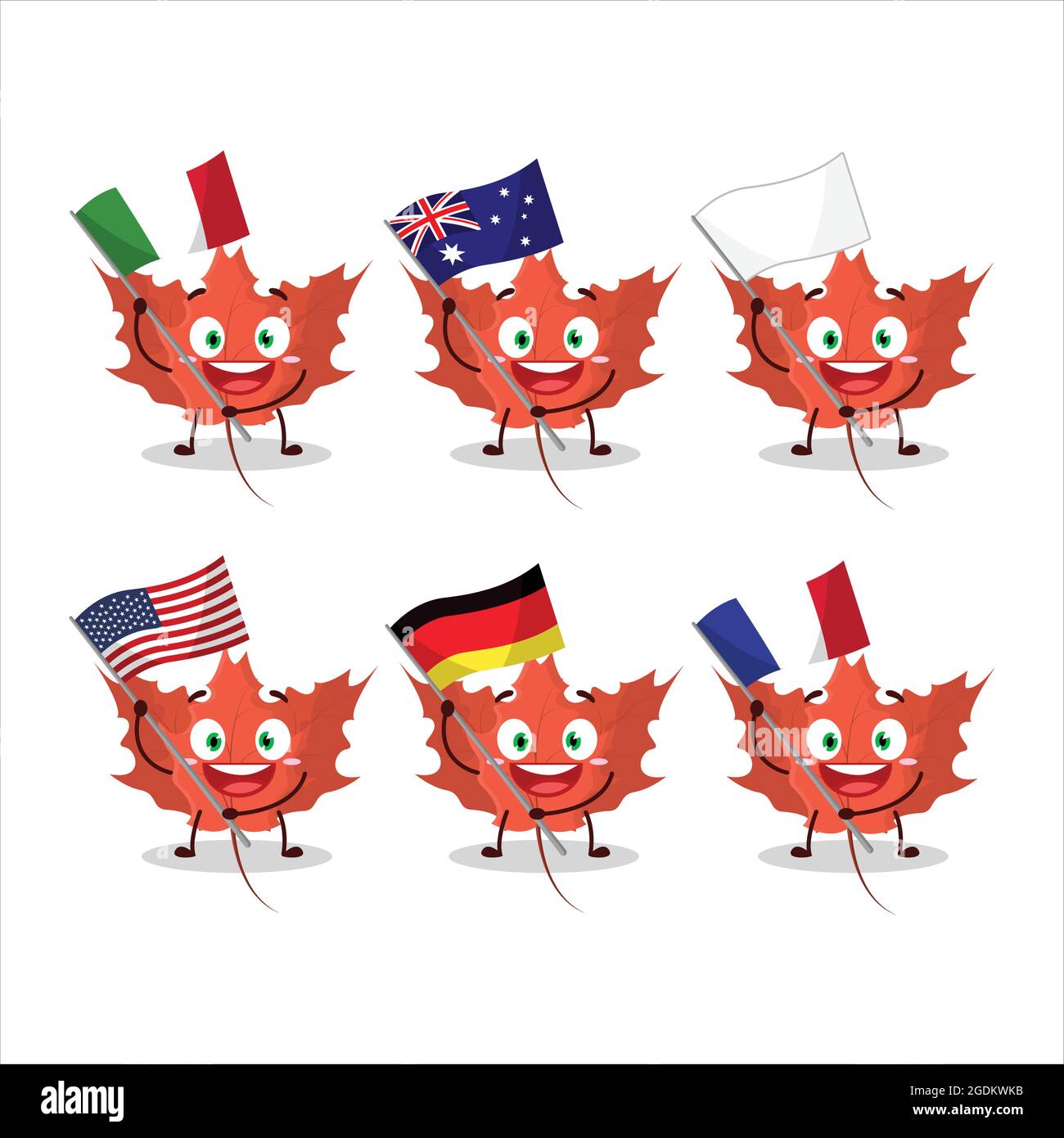 Autumn blaze maple cartoon character bring the flags of various ...