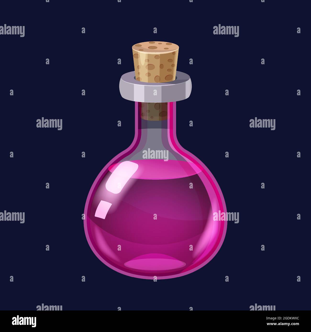 Bottle with liquid purple potion magic elixir game icon GUI. Vector illstration for app games ...