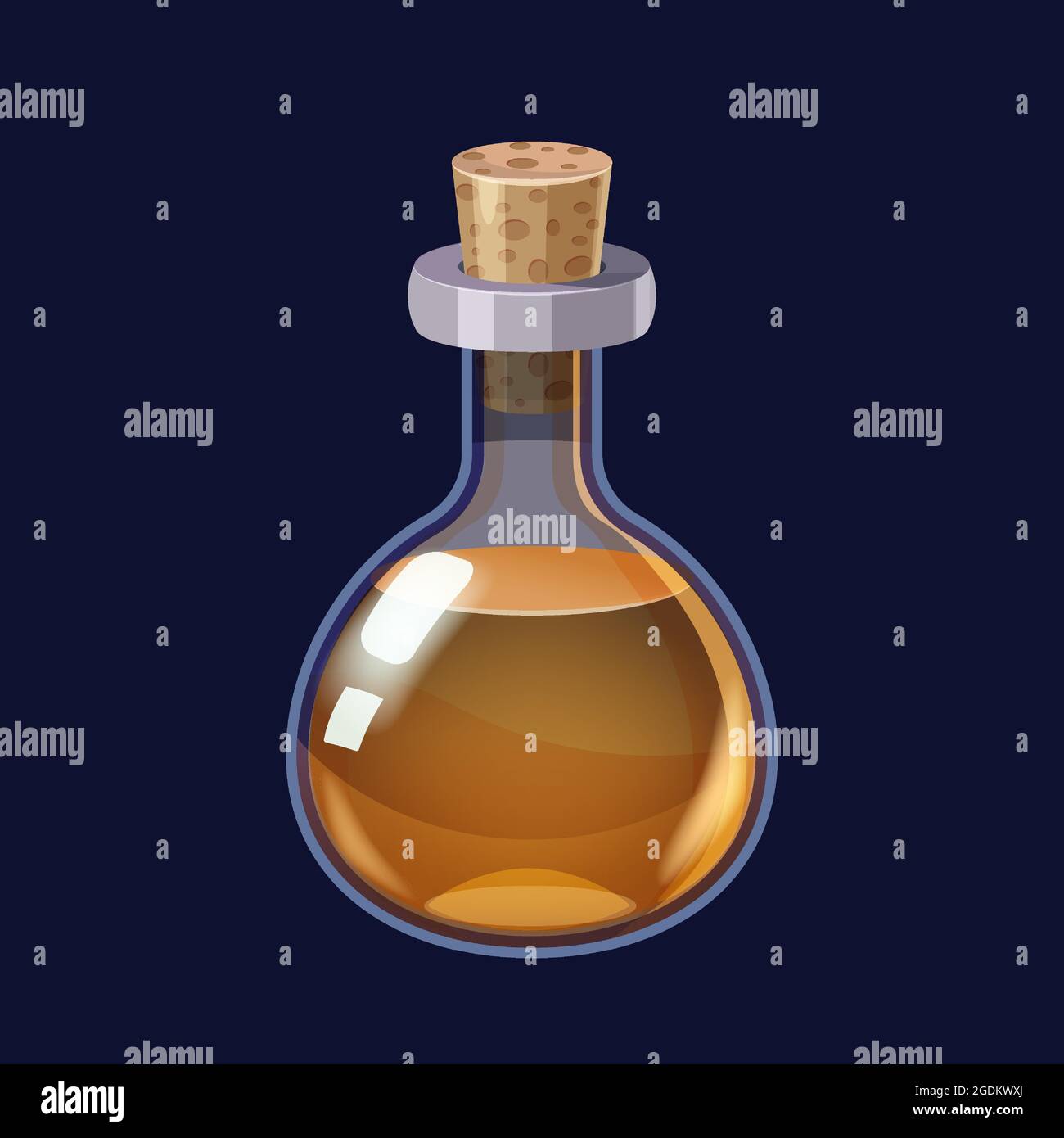 Bottle with liquid orange potion magic elixir game icon GUI. Vector ...