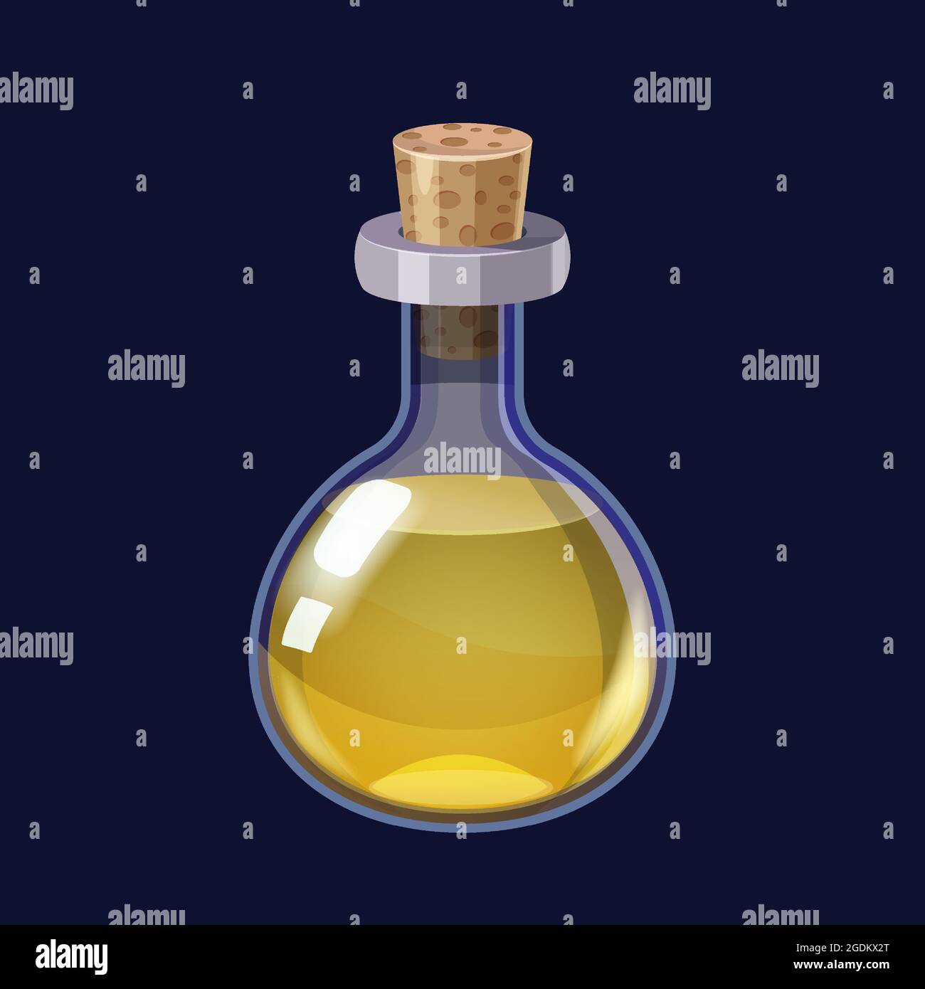 Bottle with liquid yellow potion magic elixir game icon GUI. Vector ...