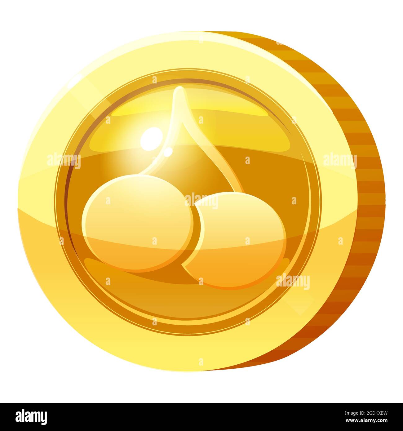 Gold Medal Coin Cherry symbol. Golden token for games, user interface asset element. Vector ...