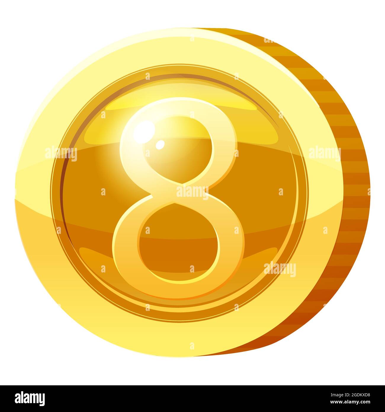 Gold Medal Coin Number 8 symbol. Golden token for games, user interface ...