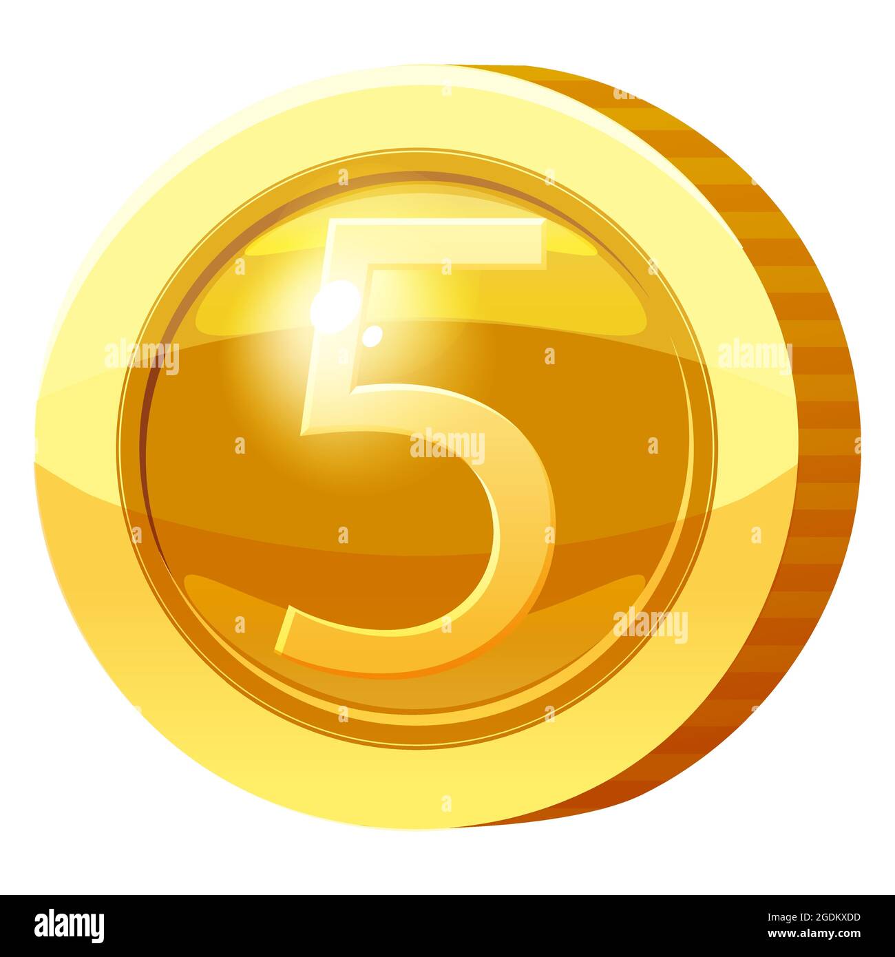 Gold Medal Coin Number 5 symbol. Golden token for games, user interface ...