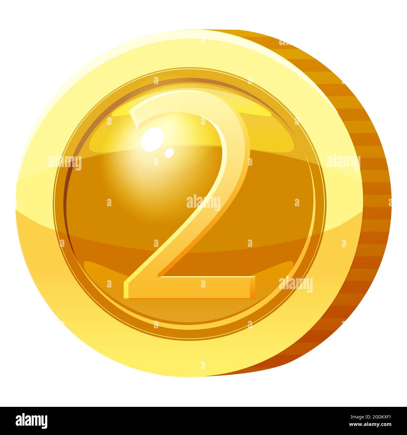 Gold Medal Coin Number 2 symbol. Golden token for games, user interface ...