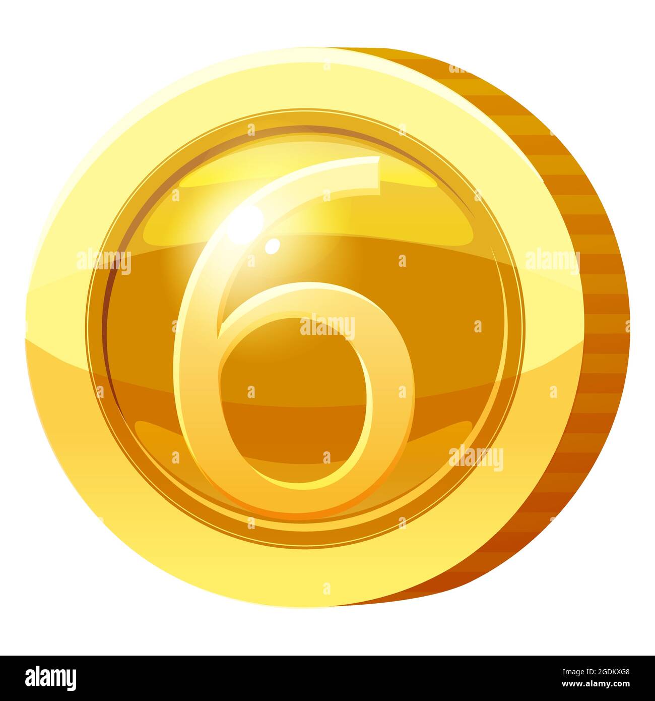 Gold Medal Coin Number 6 symbol. Golden token for games, user interface ...