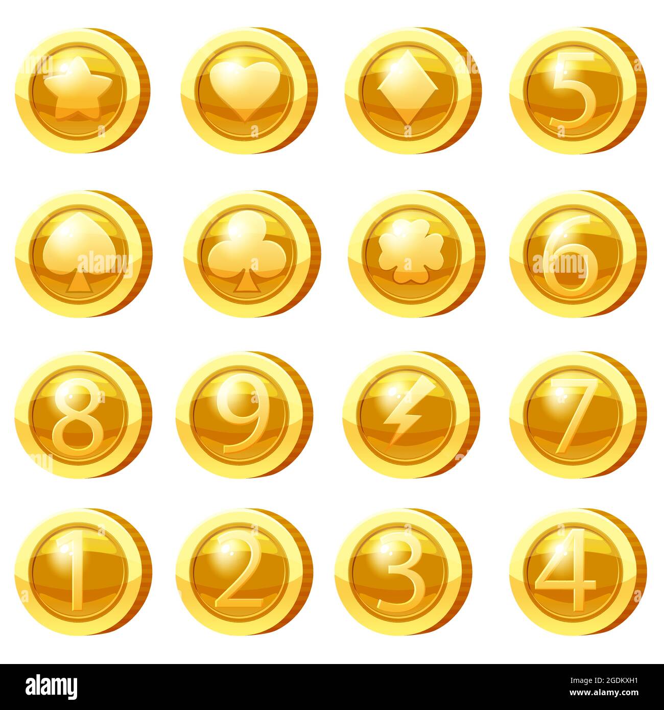 Set of Golden Coins for game apps. Gold icons star, heart, numbers ...