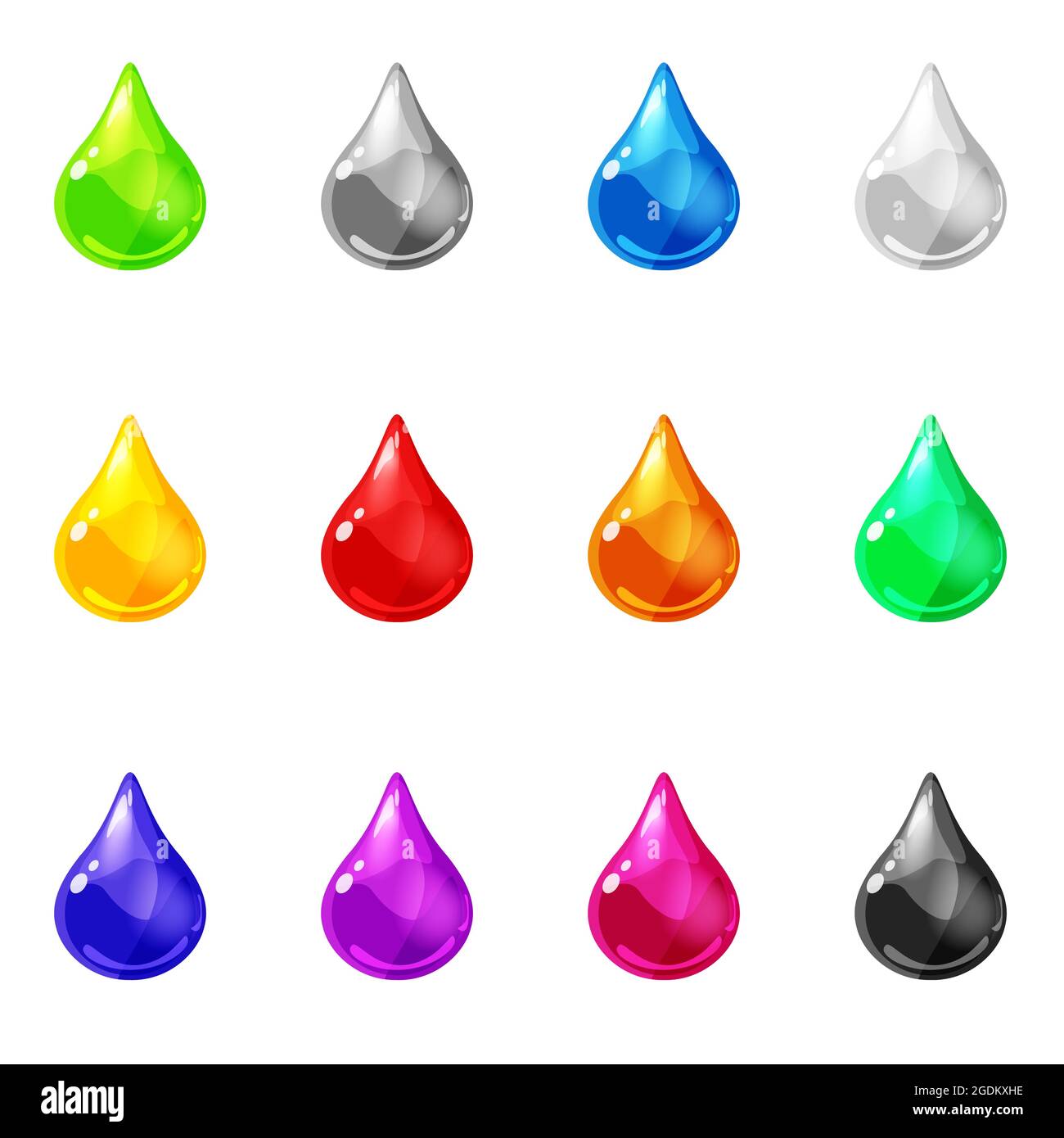 Set Drops shiny glossy colorful game asset. Aqua, jelly, crystal, glass ...