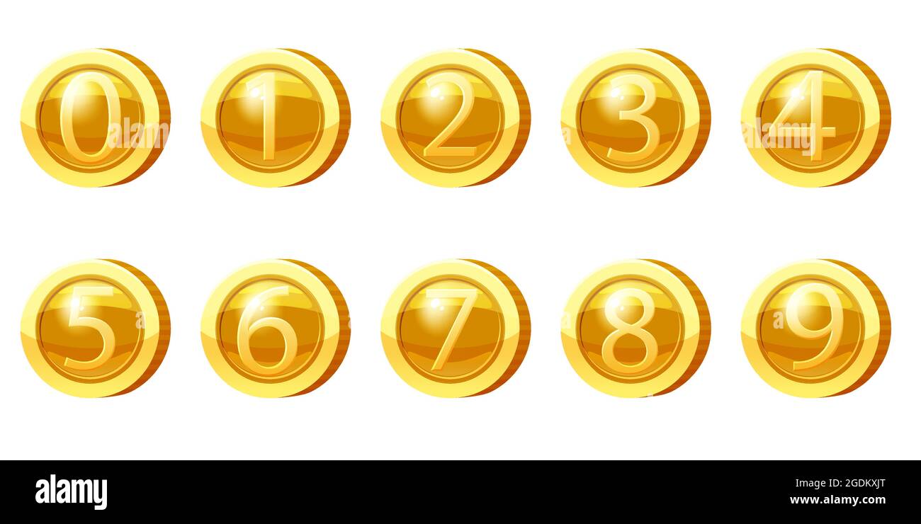 Set Gold Medal Coins Numbers from 0 to 9 symbols. Golden tokens for ...
